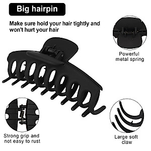2 Pack Big Hair Claw Clips Nonslip Large Claw Clip for Women and Girls Hair,Strong Hold Grips Hair Accessories 4 Inch (Black)