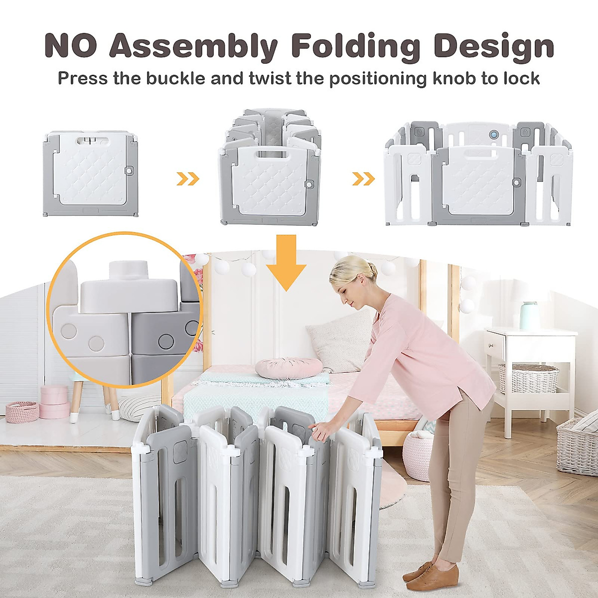 Costzon Baby Playpen, 14-Panel Extra Large Playpen for Babies and Toddlers, Foldable Activity Play Center with Safety Gate, Whiteboard, Indoor and Outdoor Baby Fence NO Gaps for Boys Girls