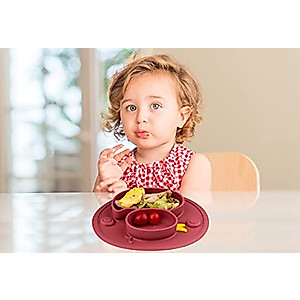 Baby Divided Plate Placemat Silicone- Portable Non Slip Child Feeding Suction Plate for Children Babies and Kids BPA Free Baby Dinner Plate Microwave Dishwasher Safe (Duck-Blush)