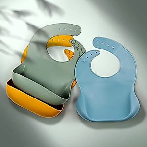 Eascrozn 3 Pack Silicone Bibs for Babies & Toddlers (6-72 months) BPA Free Unisex Soft Adjustable Fit Waterproof Feeding Baby Bibs