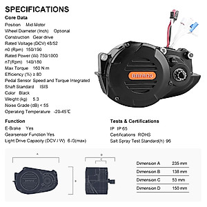 HALLOMOTOR M620 G510 48V 52V 1000W Mid Drive eBike Motor Electric Cargo Bicycle Conversion Kit with DPC18 Display (M620 48V1000W for Mouting Bike, UART)