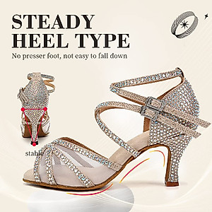 RUYBOZRY Women Latin Dance Shoes Rhinestones Ballroom Salsa Bachata Wedding Perfermence Dancing Shoes,YCL508-Gold-8.5,US 5