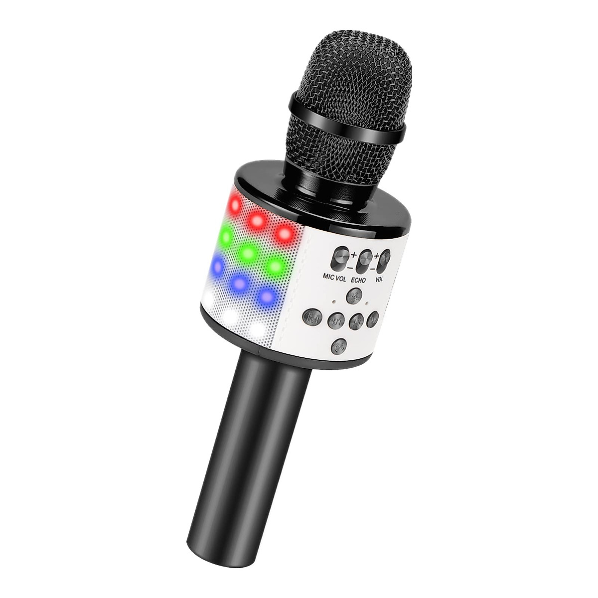 Anitiate Toy Microphone for Kids, Handheld Wireless Bluetooth Microphone for Adults with LED Lights Portable Karaoke Mic Speaker Player Recorder Machine for Birthday Home Party (Black)