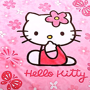 HOLY HOME Pink Flowers and Butterfly Flannel Fleece Toddler Throw Blanket,39"x55" Cartoon Cat