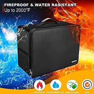 ENGPOW Fireproof Document Organizer Box with Lock,Collapsible Hard File Storage Box,Multi-Layer Waterproof Portable Travel Home Filing Storage Fireproof Safe for Important File,Cash,Letter/Legal Size