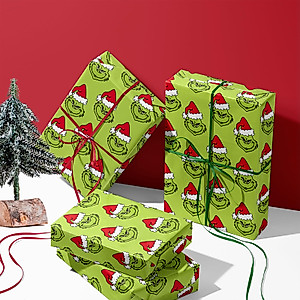 WRAPAHOLIC Funny Christmas Wrapping Paper Roll - Mini Roll - 17 Inch x 33 Feet - Green Christmas Design, Perfect for Winter Holiday, Birthday, Party