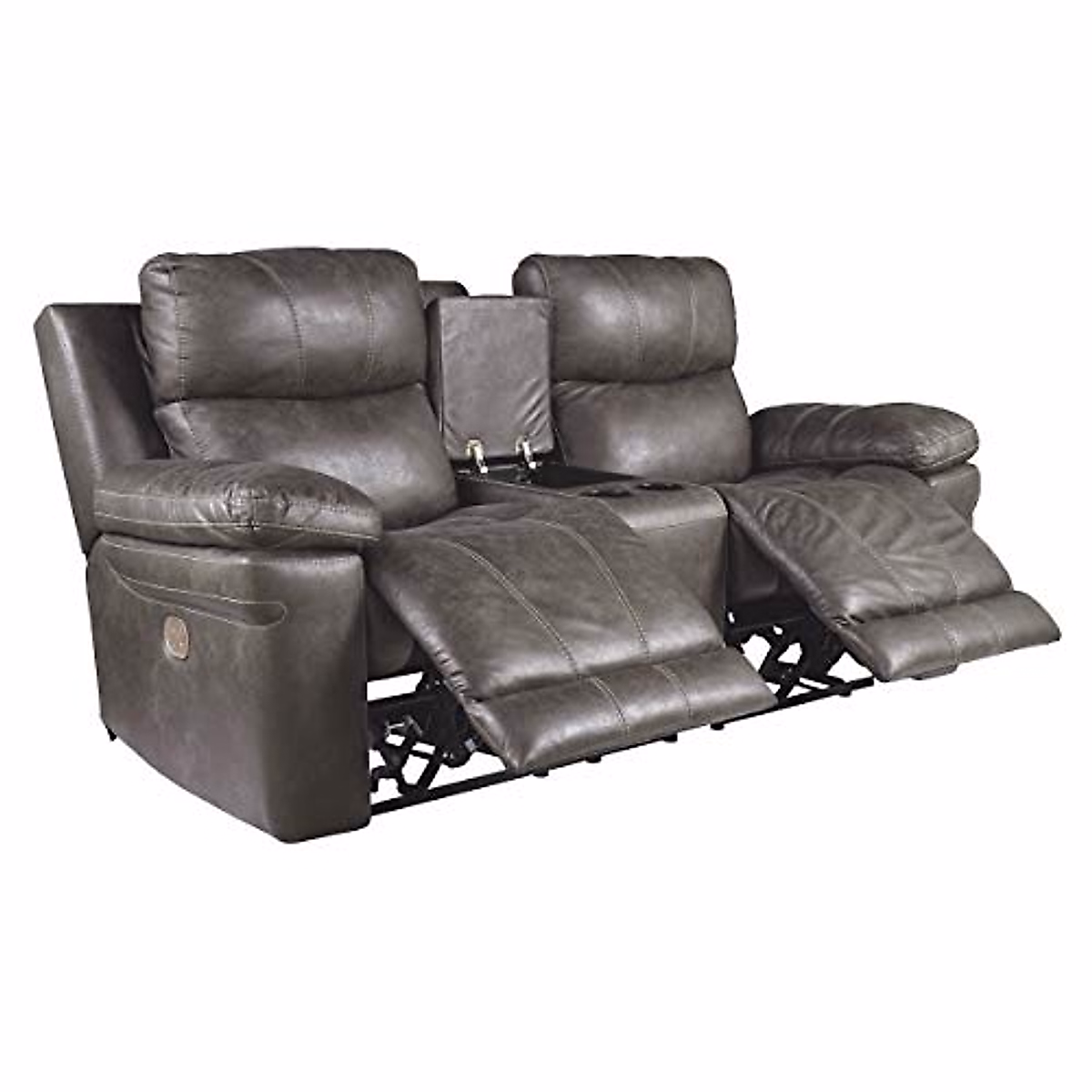 Signature Design by Ashley Erlangen Faux Leather Power Reclining Loveseat with Console, Gray