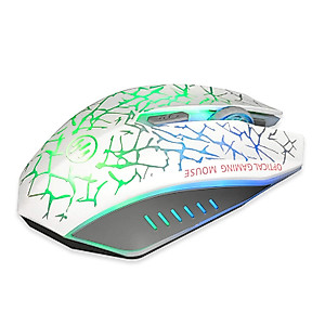 VEGCOO C12 Wireless Gaming Mouse,Rechargeable Mice Silent Click Cordless Mouse with 6 Buttons PC Gaming Mice Advanced Technology with 2.4GHZ Up to 2400DPI for PC Laptop (White)