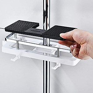 IRDFWH Shower Storage Rack Organizer Bathroom Pole Shelves Shampoo Tray Stand Single Tier No Drilling Lifting Rod Shower Head Holder