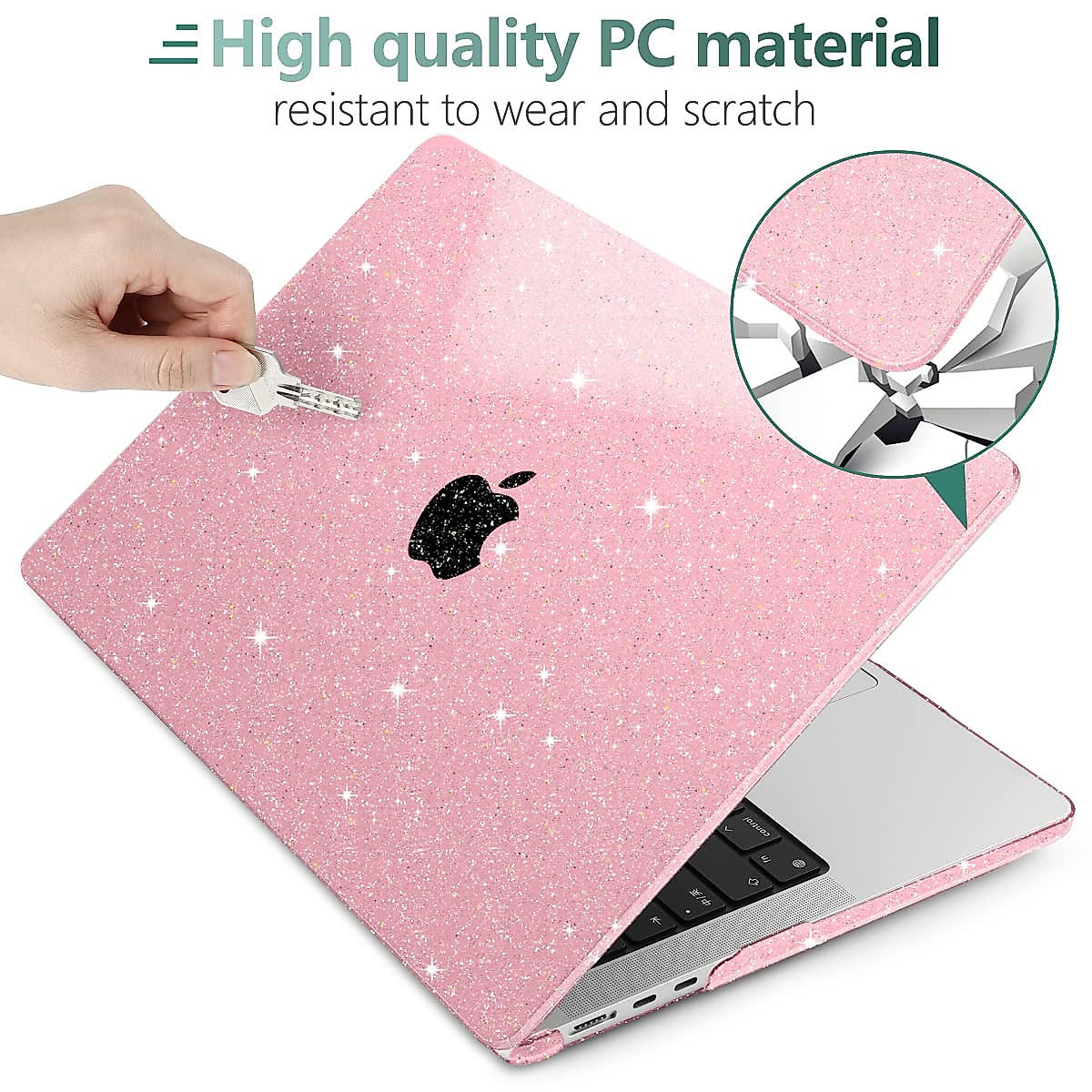 MEEgoodo Glitter Case for M3 MacBook Air 13.6 inch Case 2024 2022,Fit Model A3113 A2681 with M3 M2 Chip, Crystal Laptop Hard Shell Cases with Keyboard & Camera Cover for 13.6" MacBook Air, Clear Pink