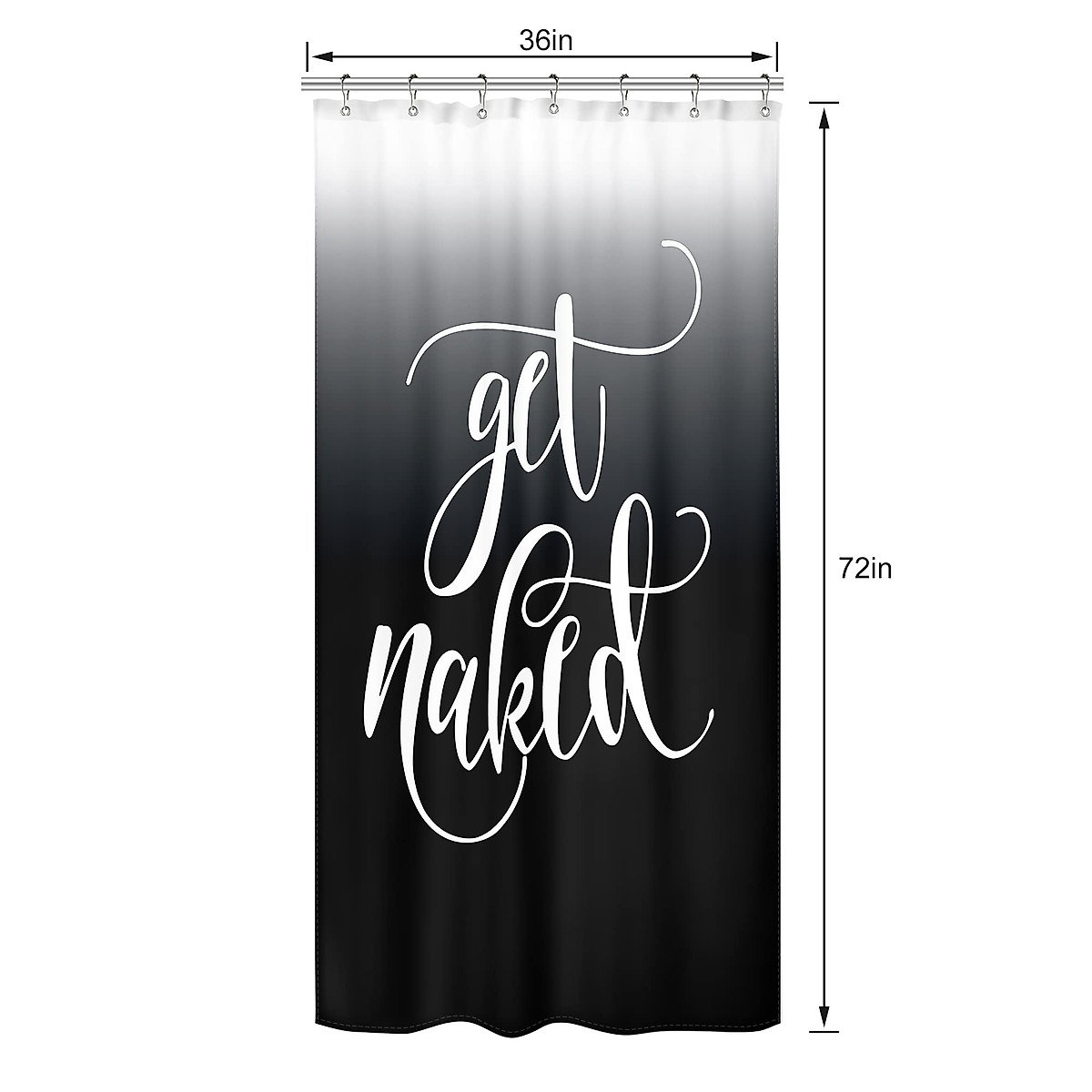Riyidecor Small Stall Shower Curtain Ombre Get Naked 36Wx72H Inch Black White Texture Single Cool Abstract Funny Fashion Modern Unique Urban Trendy Polyester Waterproof Home Bathroom Decor Fabric