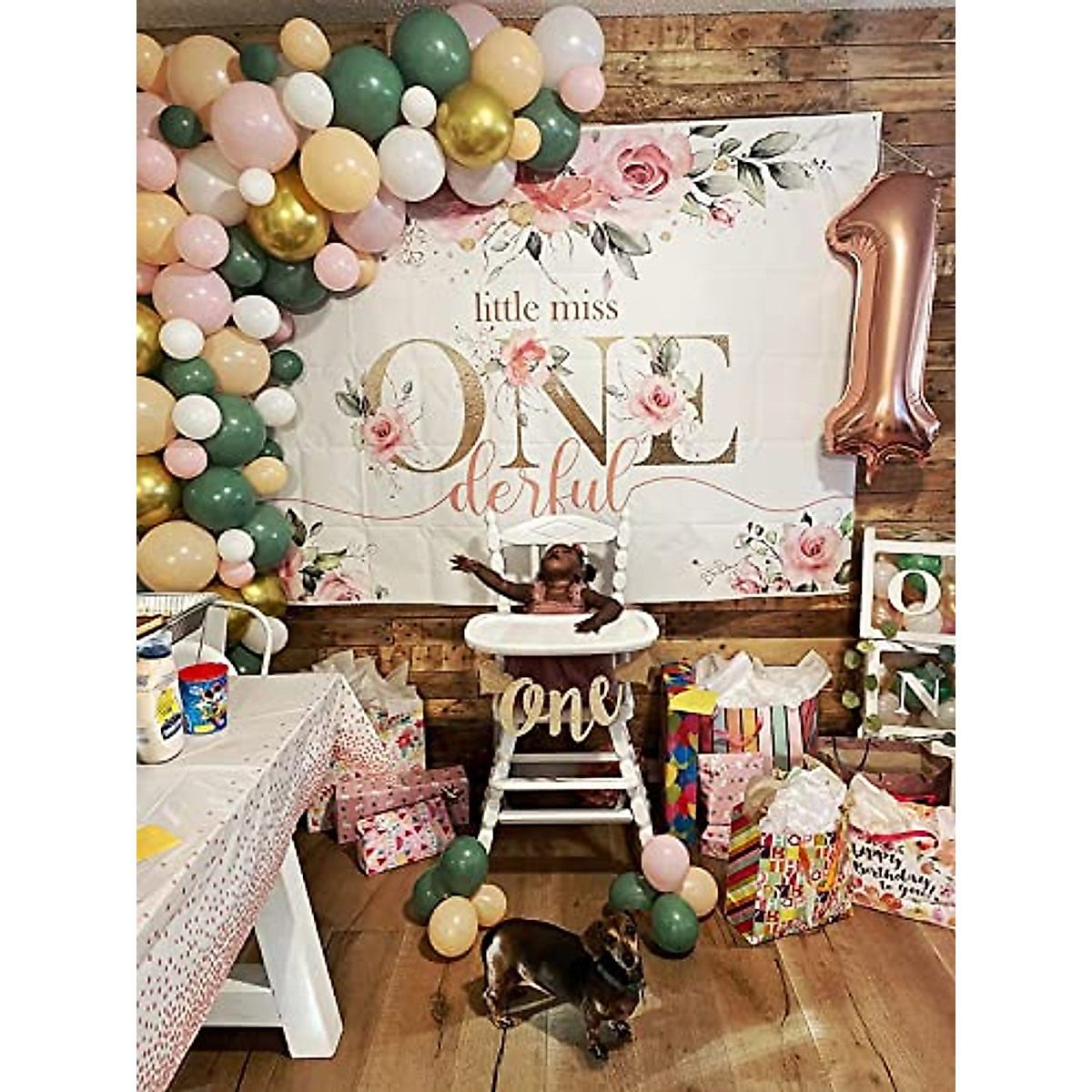 Avezano Miss Onederful Birthday Backdrop Pink Floral 1st Birthday Backdrop Sweet Baby Girl First Birthday Party Decoration Banner (7x5ft)