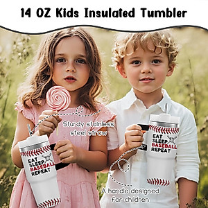 Baseball Gifts for Boys 8-12, Baseball Tumbler with Handle and Straw for Kids 14 Oz, Insulated Stainless Steel Baseballs Stuff Accessories for 6-8 12-14 Boys Girls Player Lovers