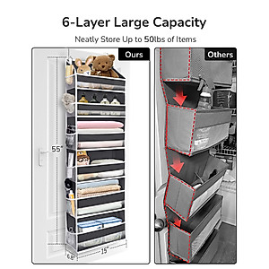 ULG Over Door Organizer with 4 Large Pockets 6 Mesh Side Pockets, 33 lbs Weight Capacity Hanging Storage Organizer with Clear Window for Bedroom Nursery, Baby Kids Toys, Diapers, Dark Grey (1 Pack)