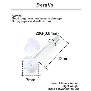 Ocptiy Clear Plastic Earring Stud Retainer Set Acrylic Silicone Invisible Earrings Post 20G Bioflex Flat Ear Tragus Cartilage Helix Earring Pin Ring Spacers Piercing Jewelry Men Women Work Sport