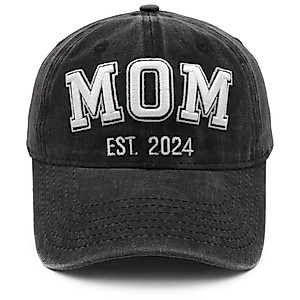 Hiwelove 2PCS Mom and Dad EST 2024 Hats for Men Women, Funny New Dad Mom Gifts Baseball Cap New Parents Gifts for Couples