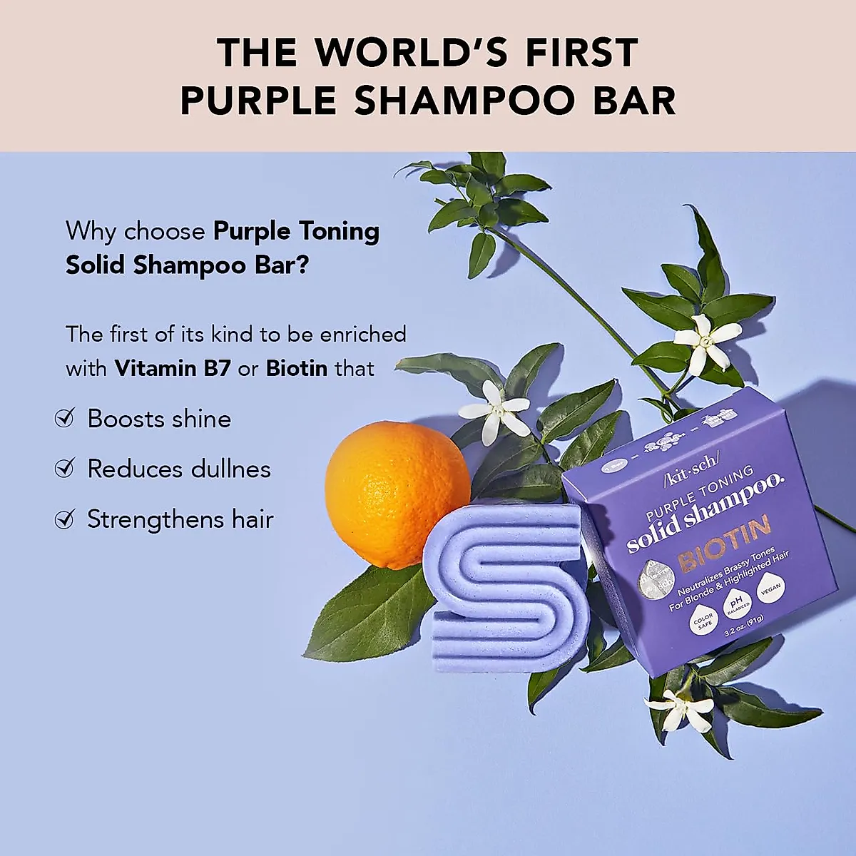 Kitsch Toning Purple Shampoo Bar for Blonde Hair with Biotin for Strengthening Hair & Neutralizing Brassy Tones | Vegan Solid Shampoo Bar for Hair Shine | Zero Waste, 3.2 oz