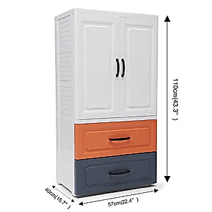 Plastic Drawers Dresser Rolling Plastic Storage Dresser Storage Cabinet on Wheels with 2 Large Drawers and Top 1 Large Cabinet (22.4"L x 15.7"D x 43.3"H）