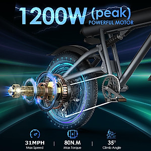 PJIBO Electric Bike for Adults 31MPH Ebike,1200W Electric Dirt Bike Long-Lasting 48V 20AH Removable Battery,20" x4.0 Fat Tire Electric Bicycle