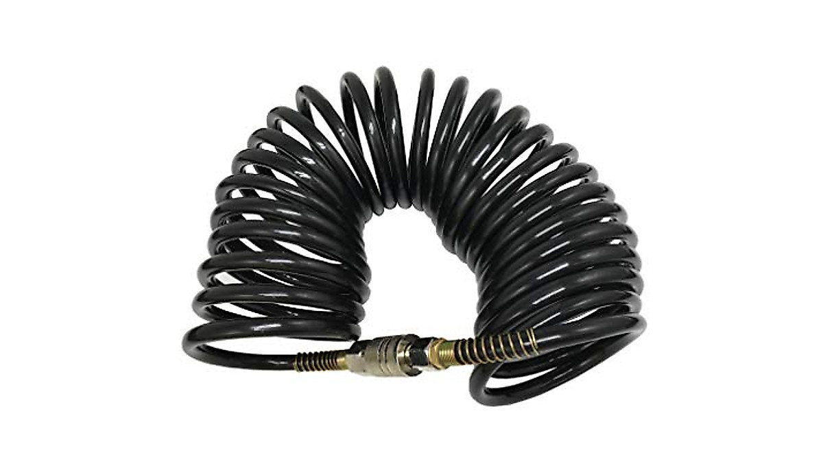 Heavy Duty Coiled Air Hose - 25 Ft Polyurethane Air Compressor Hose