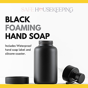 Black Glass Foaming Hand Soap Dispensing Bottle - Matte Black - 11 Ounce - Includes Hand Soap Labels & Silicone Coaster