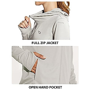 BALEAF Women's Long Sleeve Workout Shirts Lightweight Zip Up Hoodies Jackets SPF UPF 50 UV Sun Protection Quick Dry Oatmeal M