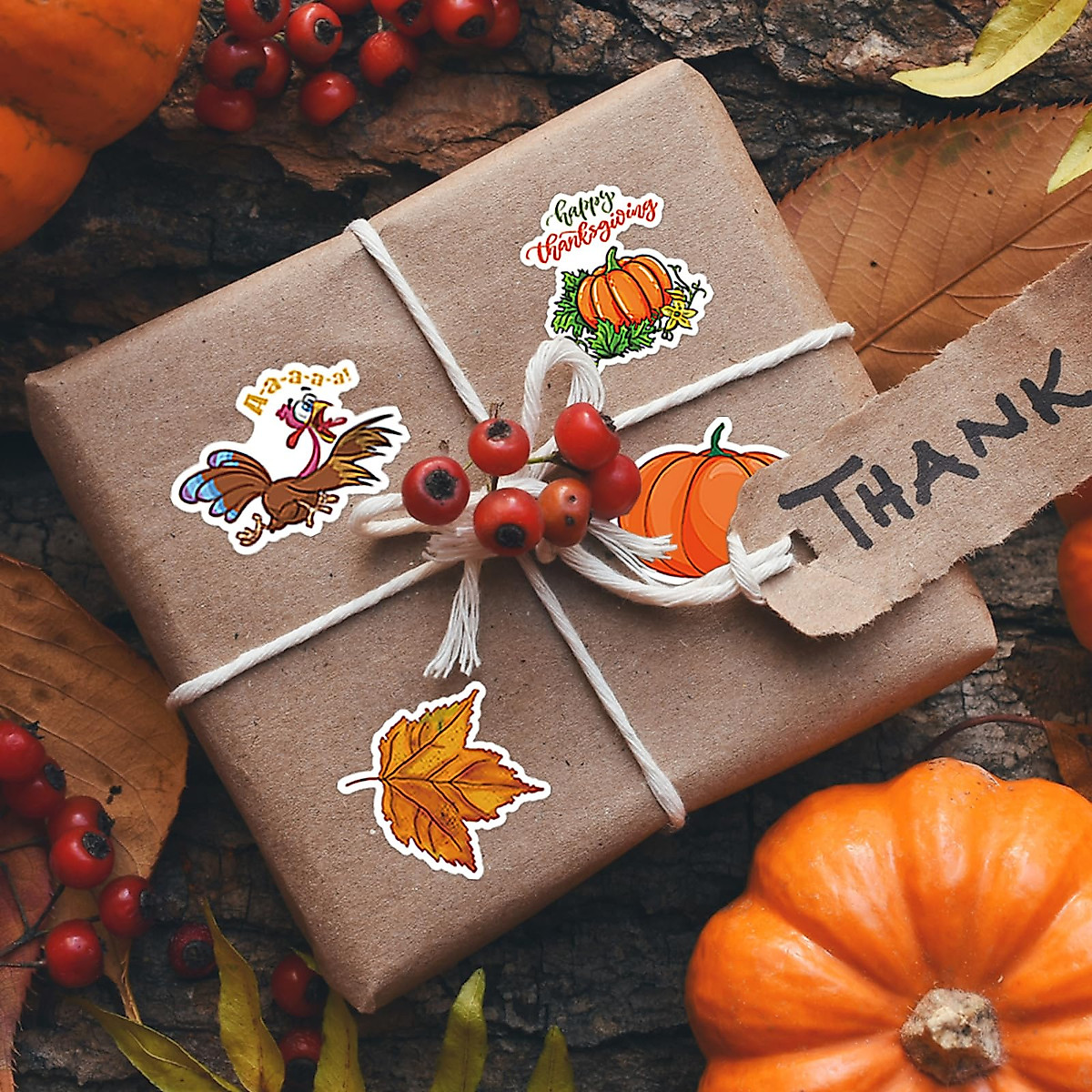 100PCS Fall Stickers Pack, Thanksgiving Turkey Pumpkin Stickers for Kids, Autumn Waterproof Vinyl Gift Stickers for Water Bottles, Cards, Scrapbooking, Harvest Party Favorites