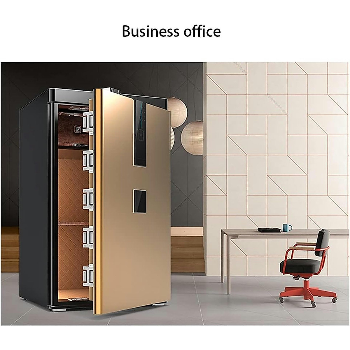 Digital Safe Box, Extra-Large Security Fireproof Waterproof Safe, Money Safe with Double Safety Key Lock Password Interior Lock Box, for Protect Money, Jewelry, Documents (Color : Gold)