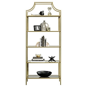 Home Square 2 Piece 5 Shelf Metal Framed Bookcase Set in Satin Gold