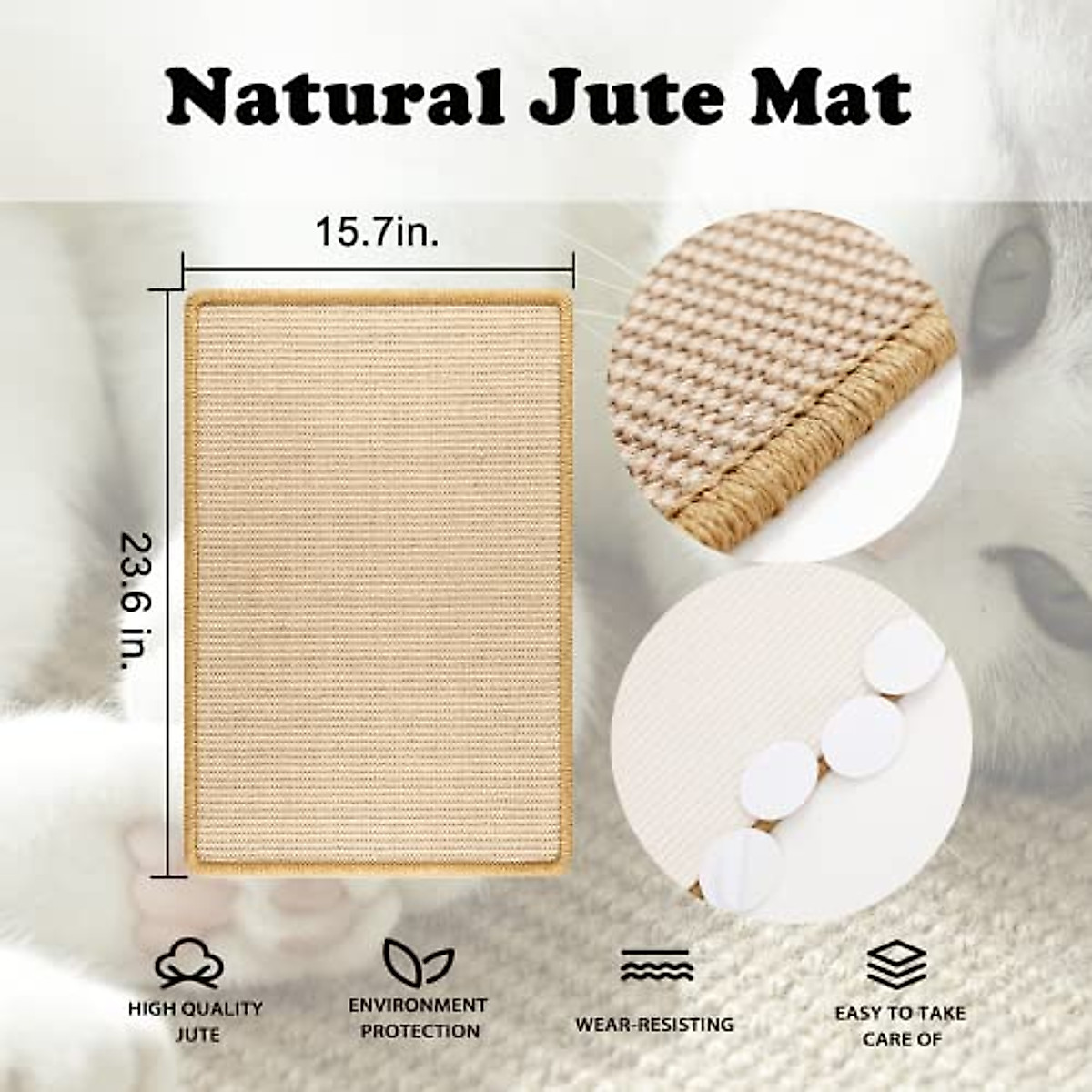 HUTPET cat Scratching mats,Natural Jute cat scratchers for Indoor Cats, cat Scratch Furniture Protector, 23.6 X 15.7 Inch cat Furniture Protector Protect Carpets and Sofa
