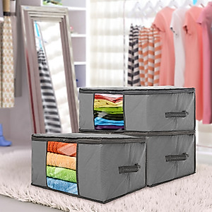 Gbdilo Foldable Storage Bag Organizers, Large Clear Window & Carry Handles, Great for Clothes, Blankets, Closets, Bedrooms, and More 3-Pack