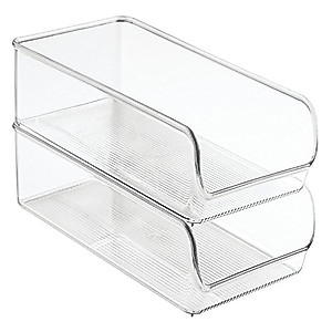 iDesign Linus Plastic Fridge and Freezer Storage Organizer Bin, Clear Container for Food, Drinks, Produce Organization, BPA-Free , 11" x 5.5" x 3.5", Set of 2, Clear