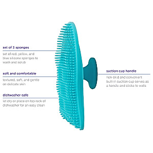 Ubbi Jellyfish Silicone Baby Bath Sponges, Baby Bathing and Care Essentials for Newborns, Baby Bath Brushes for Dry Skin and Cradle Cap, Set of 3