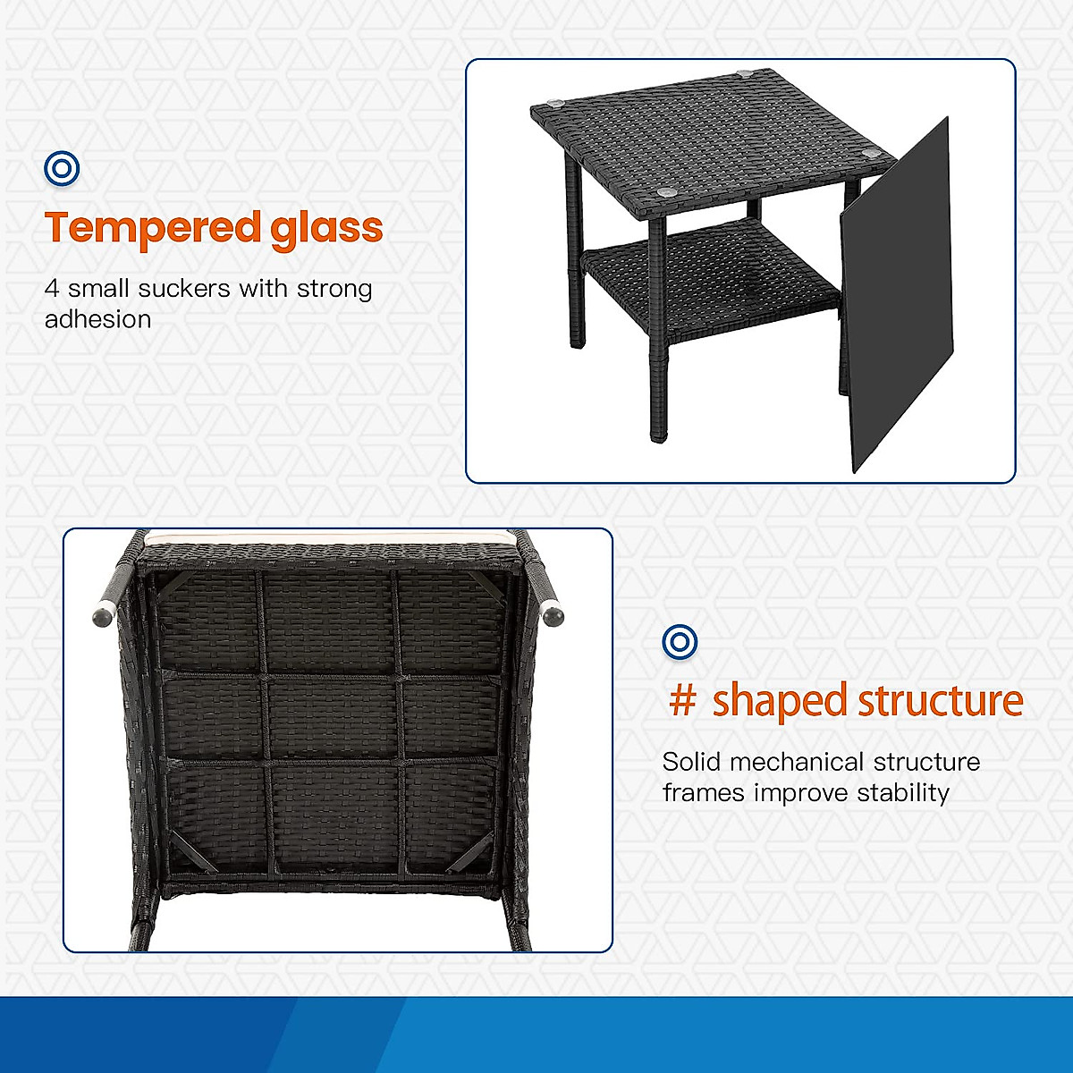 FDW 3 Pieces Patio Set Outdoor Patio Furniture Sets Wicker Bistro Set Rattan Chair Conversation Sets Garden Porch Furniture Sets for Yard and Bistro with Coffee Table (Black)