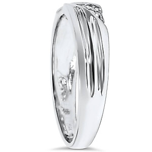 Mens Real Diamond 14k White Gold Wedding Ring Band New - Size 10