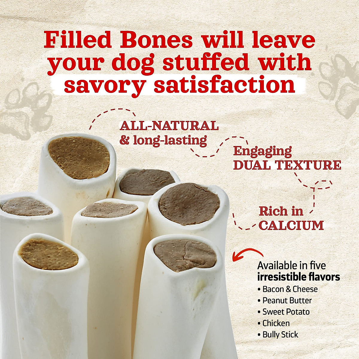 Natural Farm Peanut Butter Flavor Filled Dog Bones (5-6 Inch, 3 Pack), Limited Ingredient Stuffed Dental Dog Bone Treats for Small, Medium and Large Dogs