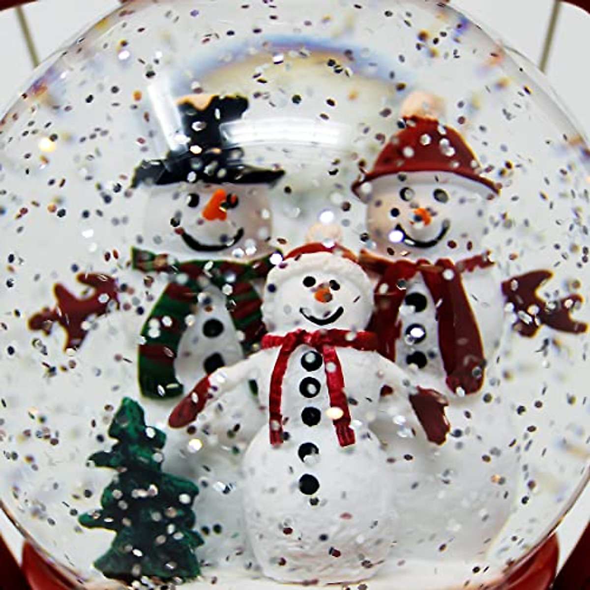 Christmas Decor Lighted Spinning Lantern Snowglobe with Snowman Family Scene, Red, Battery Operated (not included) - 7.6" H x 4.2" W x 5.2" D