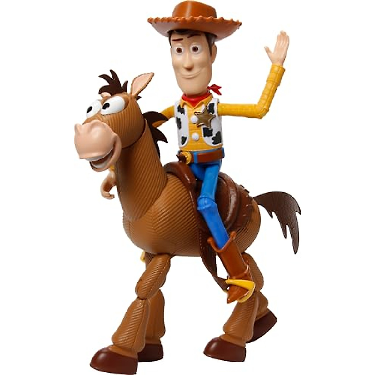 Mattel Disney Pixar Toy Story 4 Movie Set of 2 Action Figures, Collectible Pack Includes with Woody with Removable Hat & Rideable Bullseye