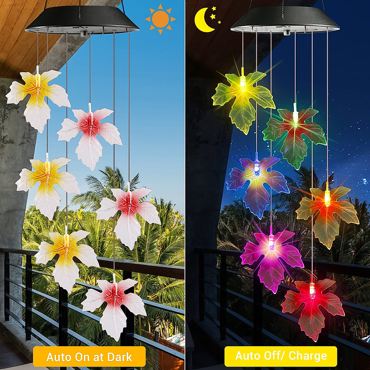 Toodour Solar Wind Chimes, Color Changing Maple Leaf Wind Chimes, LED Mobile Wind Chimes, Waterproof Outdoor Wind Chime Lights for Garden, Patio, Party, Window, Thanksgiving
