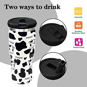 Cute Cow Tumbler with Handle and Straw, Stainless Steel Vacuum Insulated Flip Straw 30 oz Cow Tumbler Spill Proof Coffee Travel Mug Cow Gifts for Women
