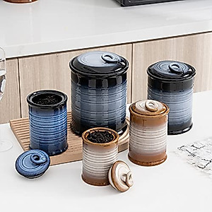 Nihow Ceramic Food Storage Jar Sets: Container with Air Tight Ceramic Lid for Flour/Sugar/Rice/Coffee/Cookies/Candy - Seal Damp-proof Canister for The Kitchen - Set of 4 (Brown)