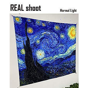Starry Night Blacklight Tapestry by Van Gogh Wall Art for Bedroom Aesthetic, Abstract Wall Hanging UV Reactive Fabric Poster for Living Room Dorm, 39 x 29 Inches