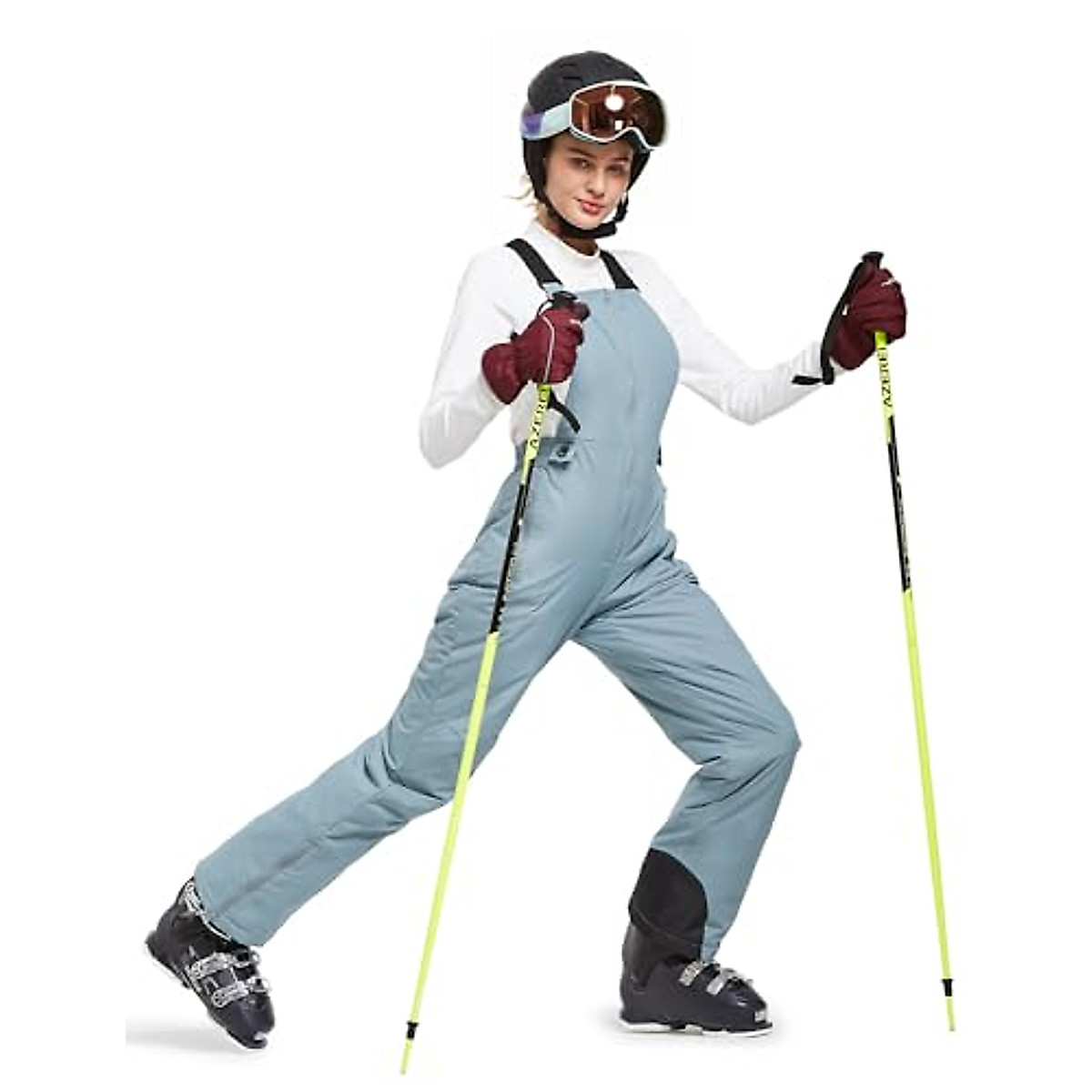 BALEAF Women's Insulated Waterproof Ski Bib Overalls Snow Windproof Snowboarding Pant Grey Size 2XL