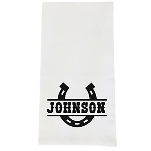 Personalized With Your Name - Flour Sack, Tea Kitchen Dish Towel - Cowboy, Western, Split Horseshoe Custom Decor