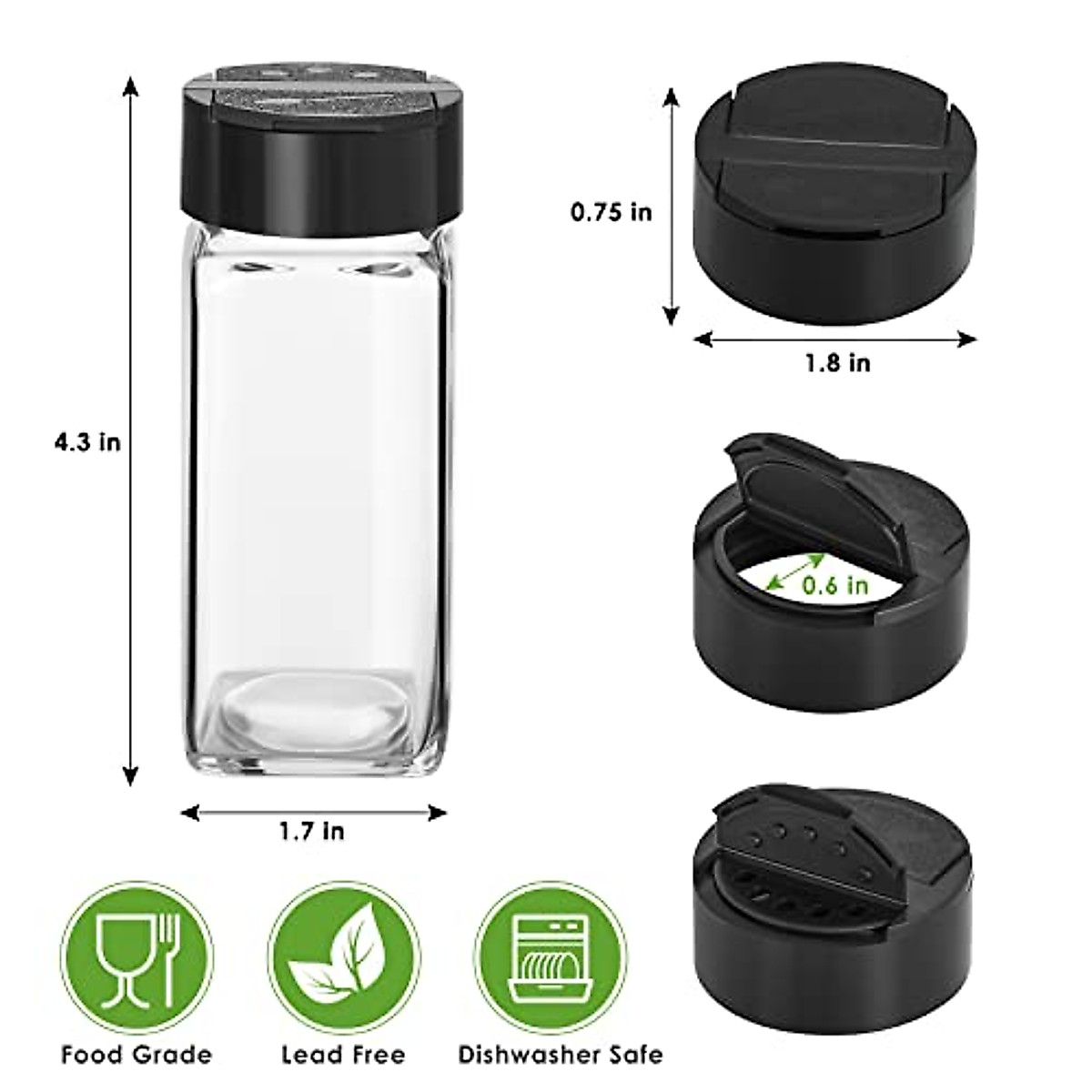 12 Pack Glass Spice Jars with Labels, 4oz Spices Containers Spice Jars with Black Shaker Lids, Empty Containers for Spice, Silicone Funnel and Pen Included