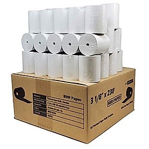 (55 GSM Paper Thickness Coreless) 3-1/8" x 230' (50 Rolls - 1 Case) Bpa Free Thermal Receipt Printer Paper | No Branding | Blank Tabs | Drop Shipping