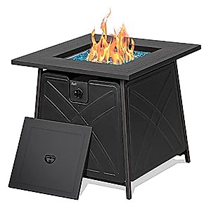 BALI OUTDOORS Propane Fire Pit Table, 28 inch 50,000 BTU Auto-Ignition Outdoor Gas Fire Pit Table, CSA Certification Approval and Strong Steel Tabletop (Square Black)