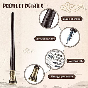 Calligraphy Pen Set Include Fountain Ink Writing Pen Wooden Fountain Pen Comic Nib Pen Refillable Pen with Pen Stand and 12 Pieces Vintage Nibs for Women Men Drawing Hand Lettering Signing