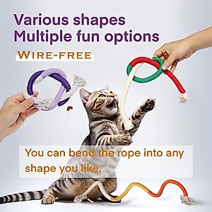 Fokauiwo Cat Chew Toys for Bored Indoor Adult Cats, Interactive Catnip Rope Toy for Teeth Cleaning, Cat Nip Teething Toys for Cats Kittens, Kitty Kicker Toy, 3 Pack (Plus 3 Pouches of Catnip)
