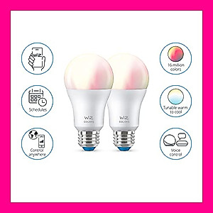 WiZ Connected 2-Pack Color 60W A19 Smart WiFi Light Bulb, 16 Million Colors, Compatible with Alexa and Google Home Assistant, No Hub Required, 2 Bulbs